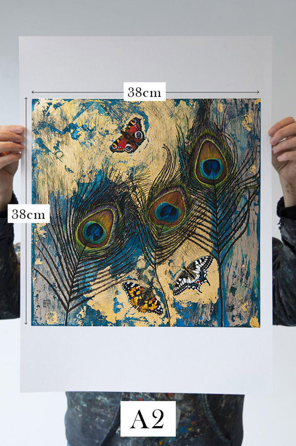 Georgia Cox : Peacock Feathers and Butterflies print - Modern ArtBuyer